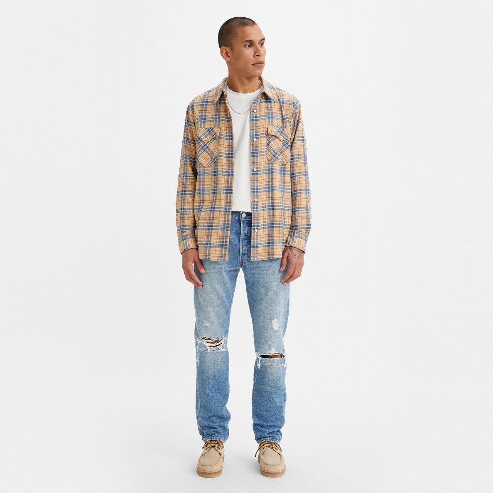 Levis 男款 501上寬下窄排釦修身窄管淺色牛仔褲/精工刷破開口破壞 熱賣單品 28894-0249 | 蝦皮購物