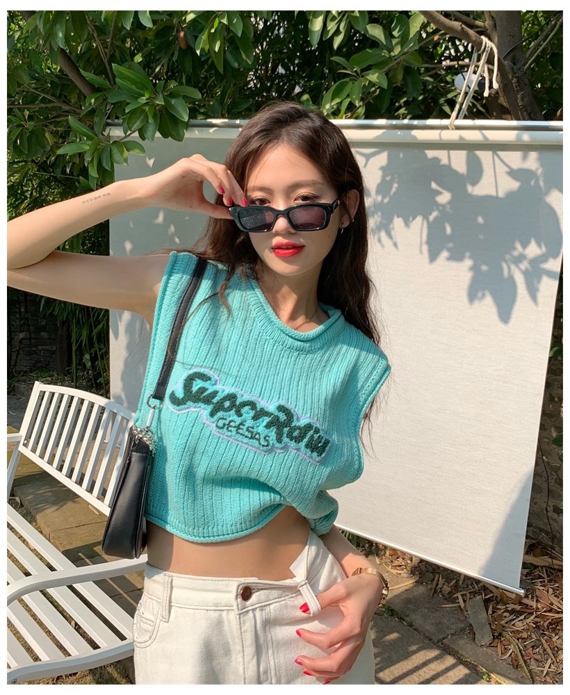 【PAPI】糖果色英文字背心 春夏新款韓系INS休閒百搭圓領無袖字母針織背心 短版上衣 吊帶背心【2269】 | 蝦皮購物