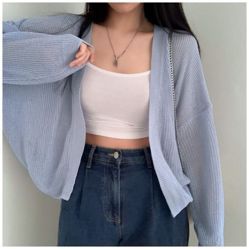【PAPI】素色澎澎袖針織外套 春夏新款韓系INS休閒百搭氣質戶外防曬遮陽長袖罩衫開衫外套 薄外套【8013】 | 蝦皮購物