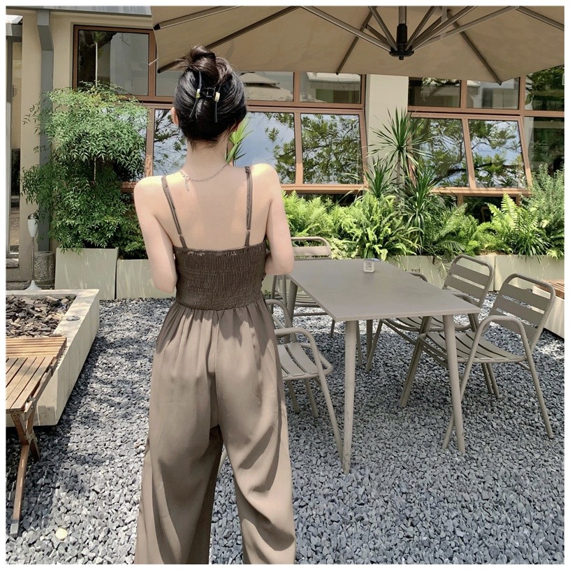 小V吊帶收腰連身褲【239】PAPI女裝批發價春夏新款韓系INS修身顯瘦氣質純欲網紅高腰無袖連身長褲 連體褲 闊腿褲 | 蝦皮購物