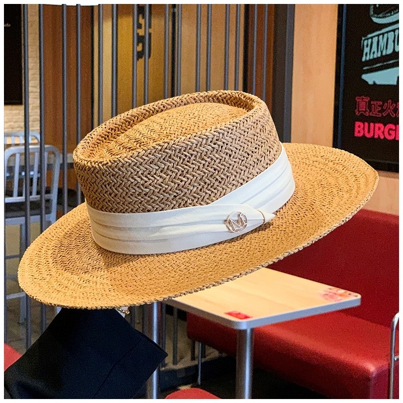 M標編織草帽【313】PAPI女裝批發價春夏新款韓系INS渡假出遊氣質海邊沙灘太陽防曬帽 平頂帽 漁夫帽 禮帽 遮陽帽 | 蝦皮購物