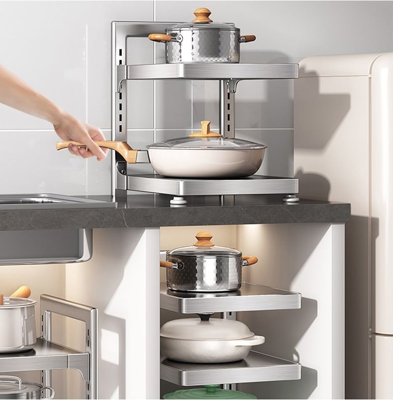 🔥免運🔥廚房不銹鋼鍋具收納置物架 多功能多層櫥櫃內家用分層架下水槽鍋架 廚房不銹鋼鍋具收納置物架 分層架 水槽鍋架 | 蝦皮購物