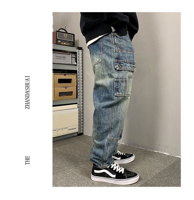 花田+免運 牛仔褲 垂感丹寧褲 牛仔長褲 褲子男 束腳褲 男女款休閒褲 九分褲 水洗複古工裝牛仔褲男直筒寬鬆高街錐形褲子 | 蝦皮購物