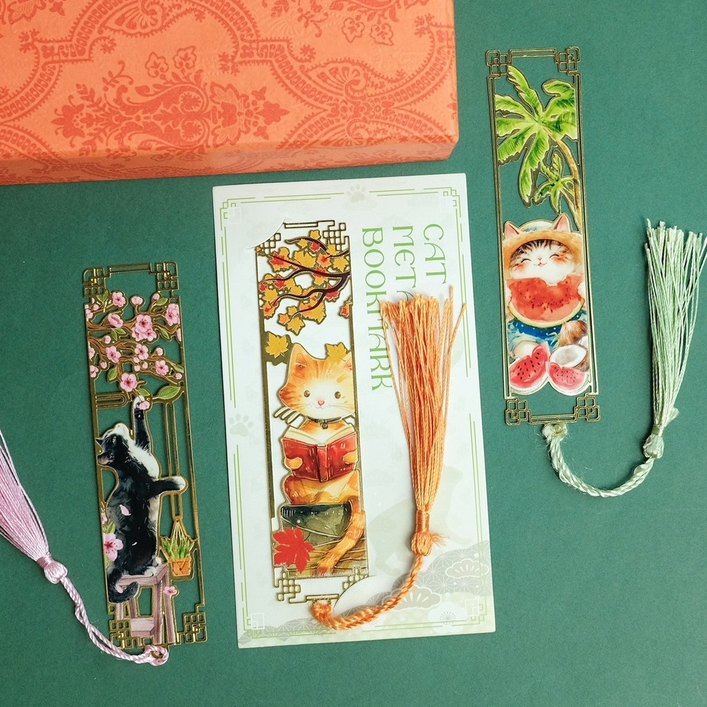 Super歐爸🔥當天出貨🐈 夏日快活貓系列書籤 奶牛貓 三花貓 貓咪書籤 清涼貓貓 金屬書籤 雕花書籤 高顏值 畢業送禮 | 蝦皮購物