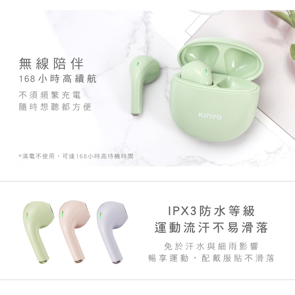 【KINYO官方直營】半入耳式藍牙耳機 (BTE) 168hr高續航 附Type-C充電線 防水防汗 無線耳機 | 蝦皮購物