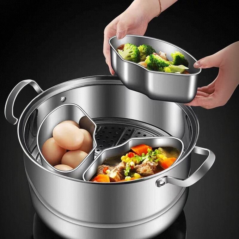 【帶蓋】多功能316不銹鋼扇形蒸格 帶蓋家用型蒸盒多格不銹鋼蒸盤扇形蒸屜 EDUE | 蝦皮購物