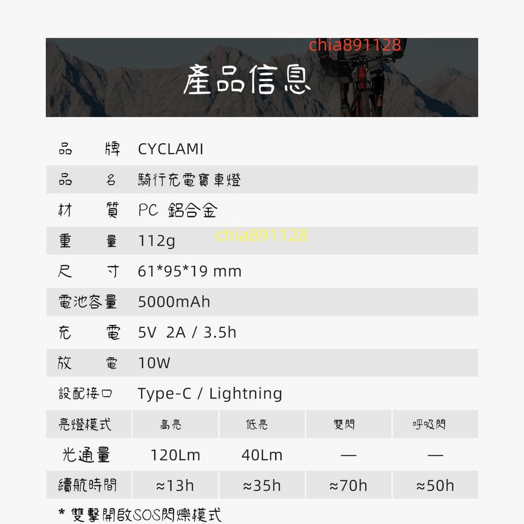 老魏 CYCLAMI RVL01 超輕 自行車燈 5000mAh 電池自行車 前燈 燈掛版 自行車手電筒手機頭燈 應急燈 | 蝦皮購物