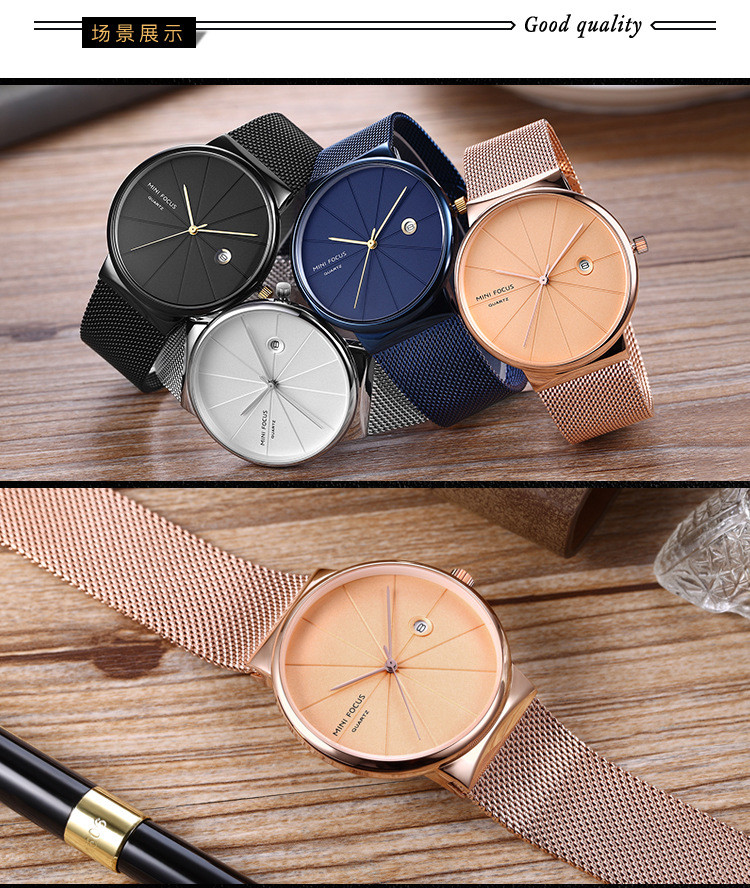 【限時大促】MINI FOCUS品牌時尚簡約超薄石英錶日本機芯日厤防水精鋼網帶氣質商務腕錶運動休閒男士手錶MF0176G | 蝦皮購物