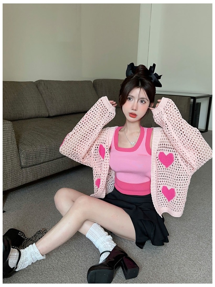 愛心鏤空針織外套【102】PAPI女裝批發價春夏新款韓系INS休閒百搭設計感甜美可愛長袖刺繡防曬開衫外套 | 蝦皮購物