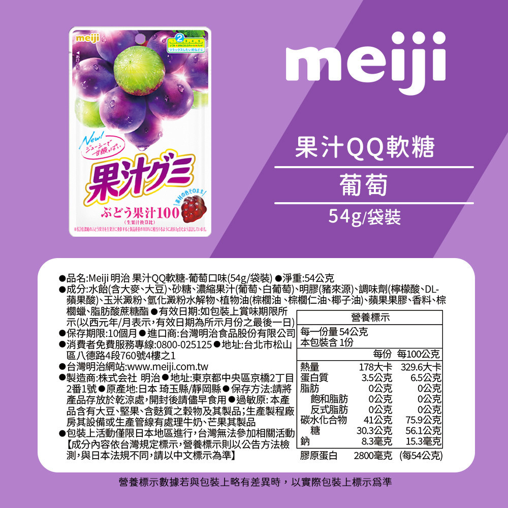 【現貨】Meiji 明治 果汁QQ軟糖 麝香葡萄 葡萄口味 | 蝦皮購物