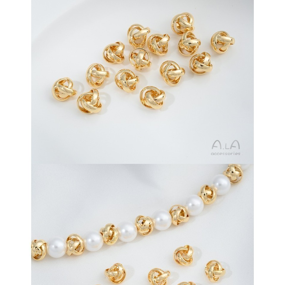 Ala- 14K包金保色球隔珠打結繞線球圓珠配件diy手工串珠首飾品材料 | 蝦皮購物