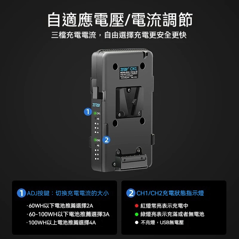 ZITAY 希鐵V口電池雙通道智慧充電器PD100W快充廣播級攝影機監視器TypeC | 蝦皮購物