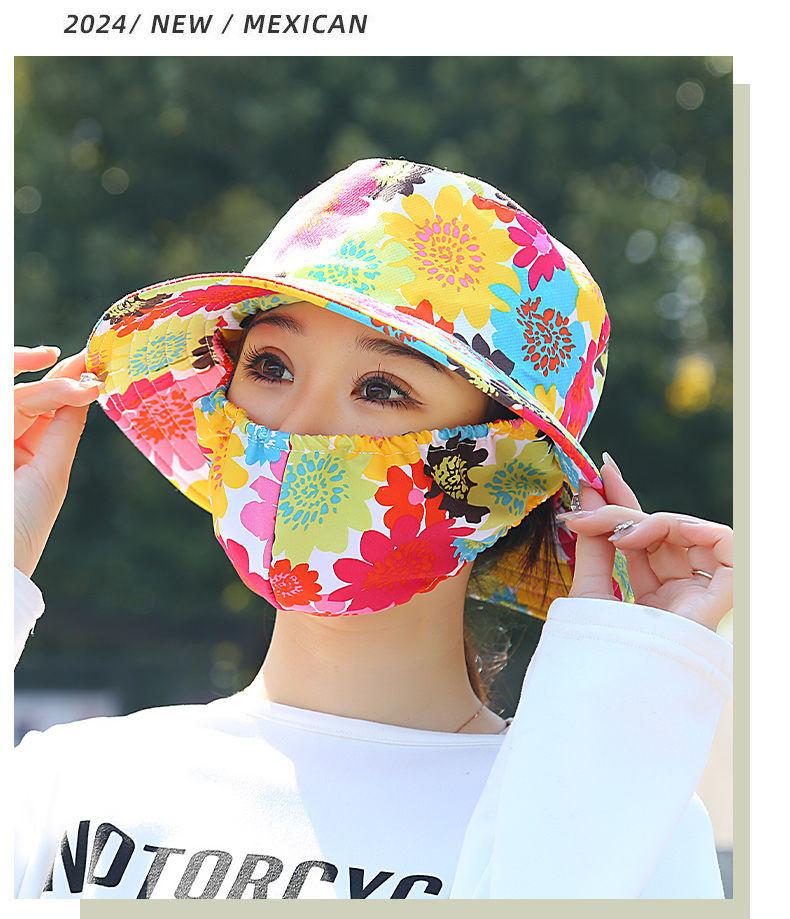 帽子 口罩 面罩 防曬一體護頸 防曬帽 帽子女 大帽簷採茶帽 遮陽帽 遮臉夏季防紫外線太陽戶外防曬帽子 H90Y | 蝦皮購物