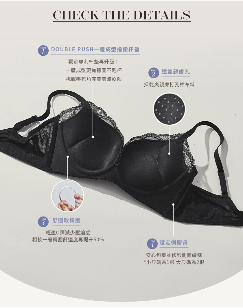 AIR SPACE DOUBLE PUSH人間娜美蕾絲軟鋼圈內衣(大罩杯)(黑/灰藍) 女裝 現貨 | 蝦皮購物