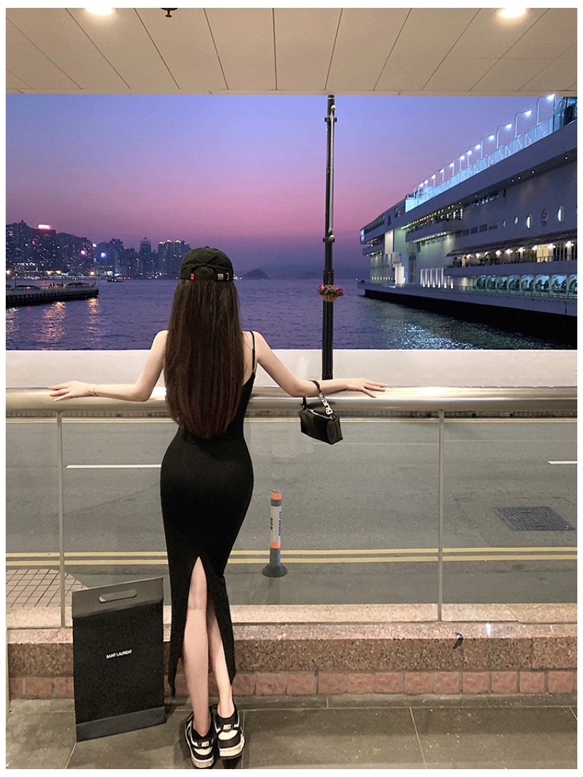 後開衩肩可調長洋【216】PAPI女裝批發價春夏新款韓系INS修身顯瘦無袖細肩帶連衣裙 吊帶連身洋 包臀洋過膝長洋裝 | 蝦皮購物