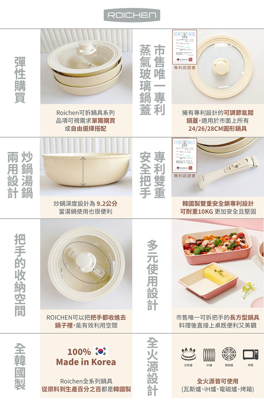 【韓國Roichen】可拆把手 陶瓷不沾鍋 | IH爐 全火源適用 輕量鍋 | 官方旗艦店 | 蝦皮購物