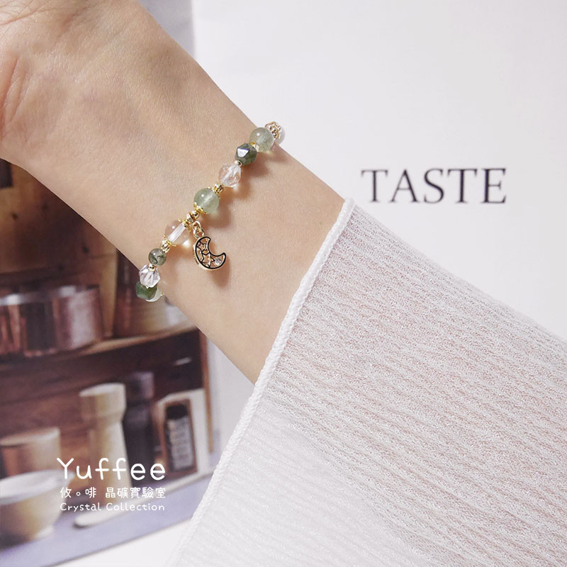 Yuffee 攸啡 開運禮物«蘋果森林»葡萄石綠草莓白水晶14K包金彈性繩–清新療癒好人緣招財旺事業頂輪心輪水晶手鍊 | 蝦皮購物