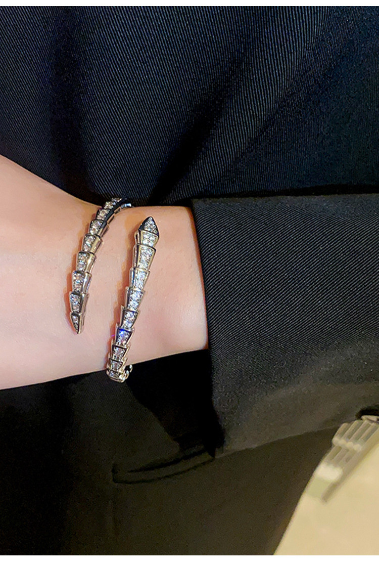 歐美風鋯石蛇型手鐲女 手鍊 手環 小衆設計 銀手環 銀色蛇骨 開口手環 時尚手環 閨蜜手環 EYNM | 蝦皮購物