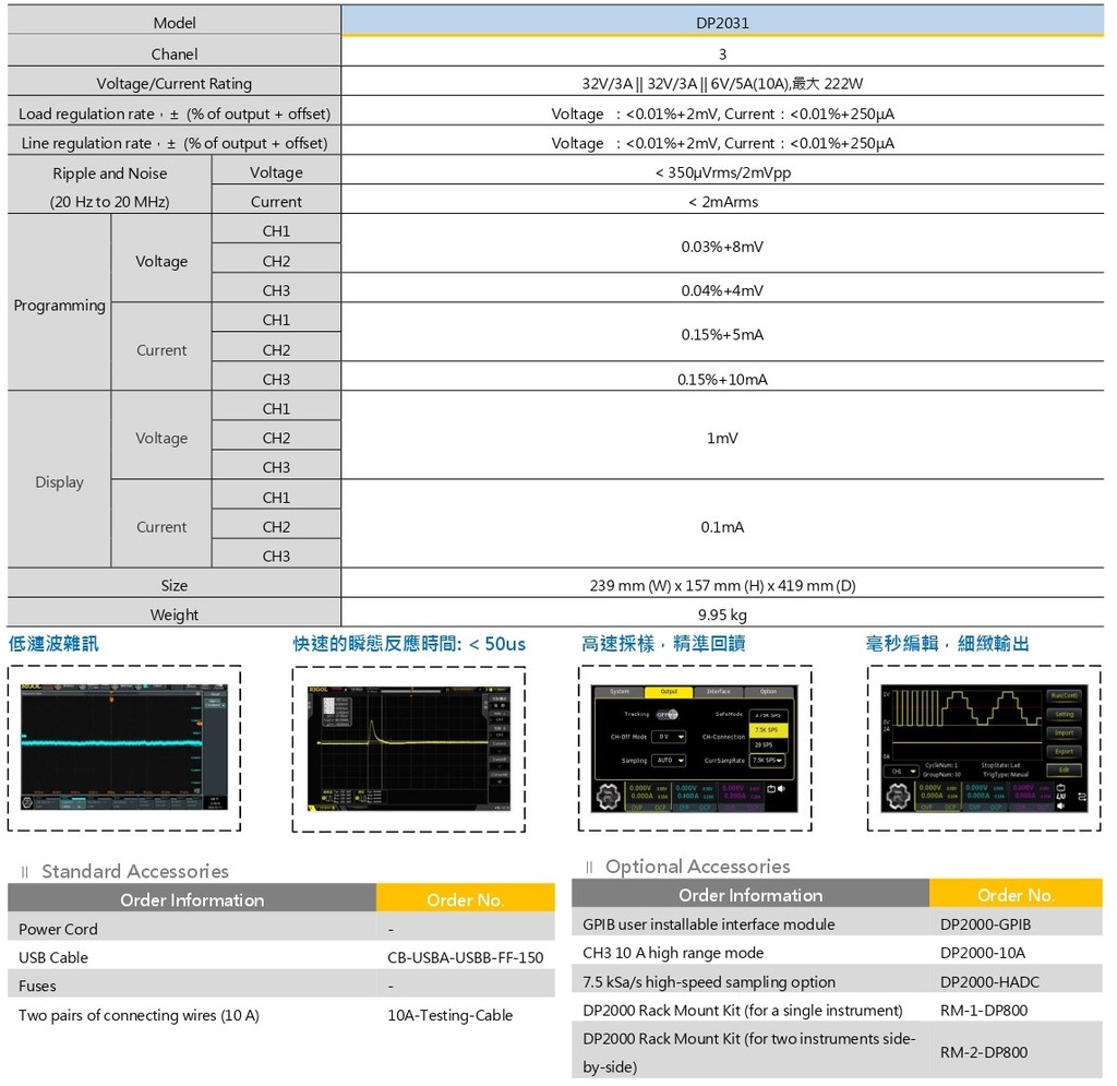 【RIGOL】弈勝_DP2000系列可程式三通道輸出直流電源 DP2031(32V/3A,32V/3A,6V/5A) | 蝦皮購物