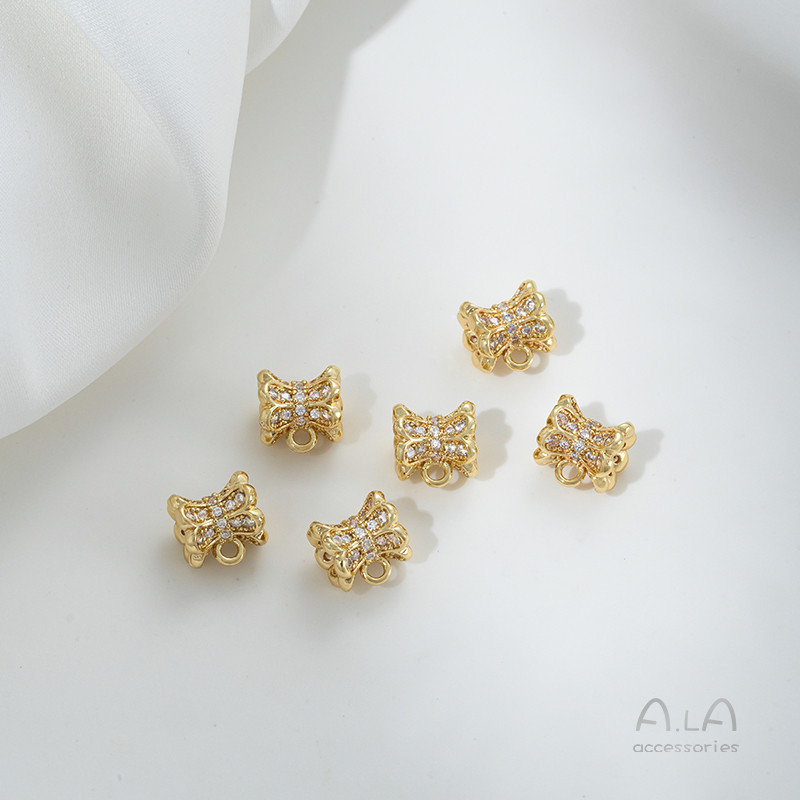 Ala- 14K包金保色鑲鋯石車輪桶珠帶吊環雙面花托隔珠diy手工串珍珠配件 | 蝦皮購物