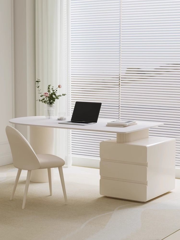 奶油風客廳大長書桌 輕奢現代簡約巖闆辦公桌 法式書房島臺電腦桌 臥室書桌 羅馬柱單頭園書桌 | 蝦皮購物