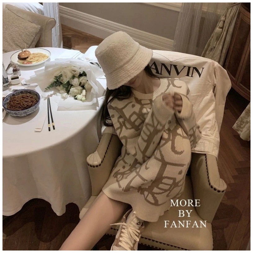 經典英文字針織上衣【005】PAPI 秋冬新款韓系INS修身顯瘦氣質時尚網紅圓領撞色上衣 長版上衣 長袖上衣 針織毛衣女 | 蝦皮購物