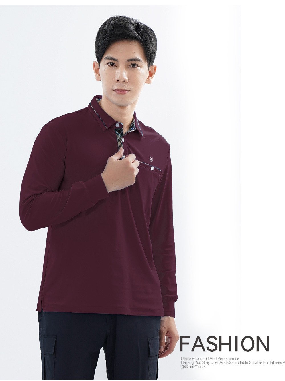 【遊遍天下】台灣現貨-男款抗UV吸濕排汗機能POLO長衫GL1015 / 磚紅 | 蝦皮購物