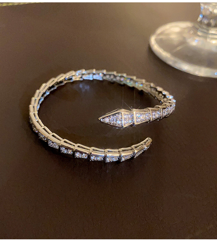 歐美風鋯石蛇型手鐲女 手鍊 手環 小衆設計 銀手環 銀色蛇骨 開口手環 時尚手環 閨蜜手環 EYNM | 蝦皮購物