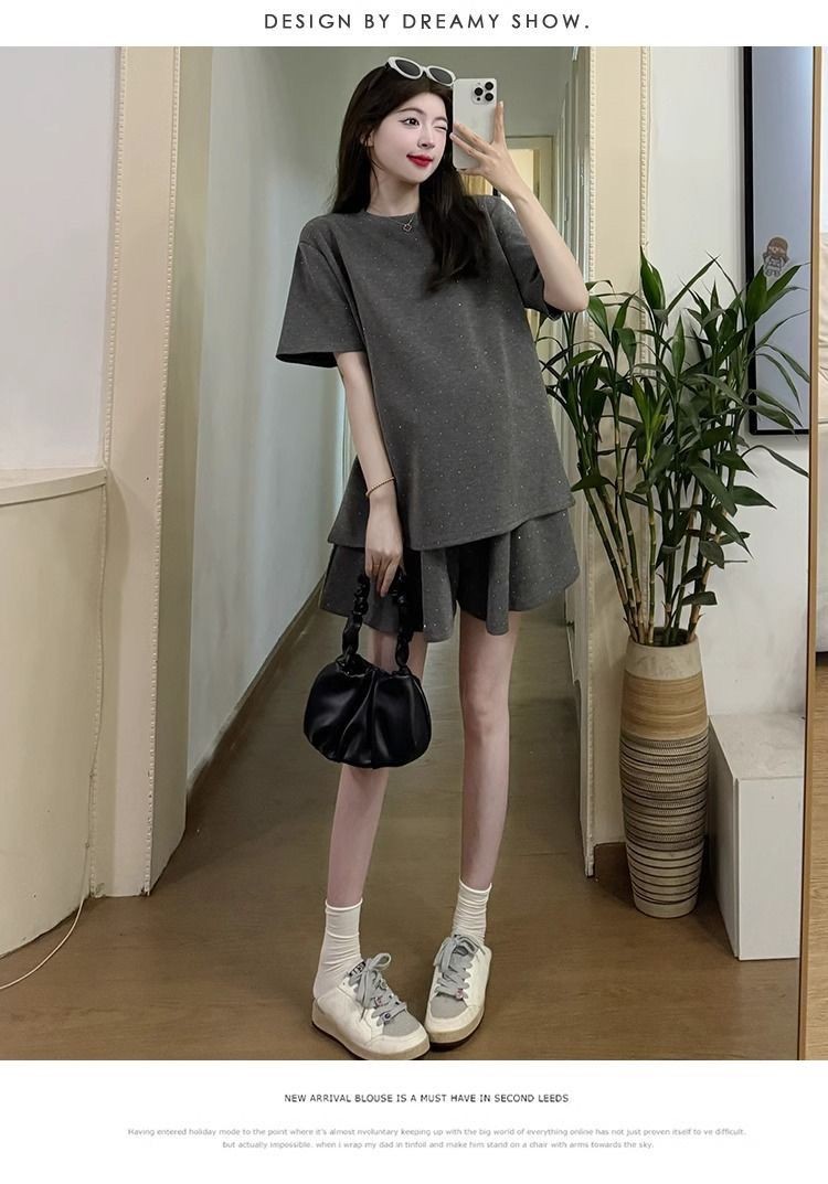 孕㛿夏裝時尚套裝洋氣時髦外出2025新款短袖上衣女夏季短褲兩件套 | 蝦皮購物