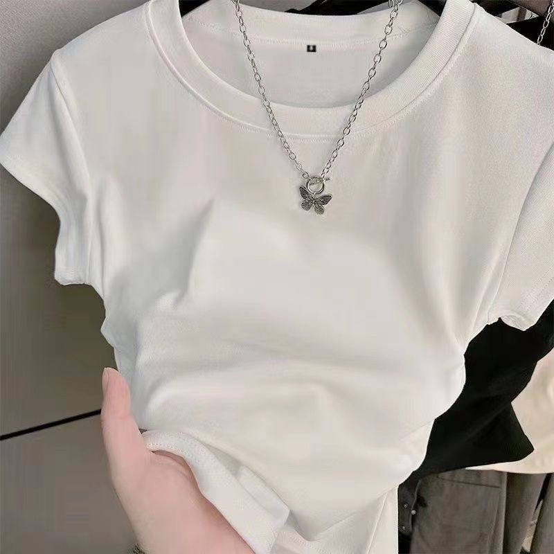 ⭐日韓短袖⭐【3595人好評】2025春夏季新款短袖T恤女韓版時尚小衆別緻修身顯瘦圓領純色上衣 | 蝦皮購物