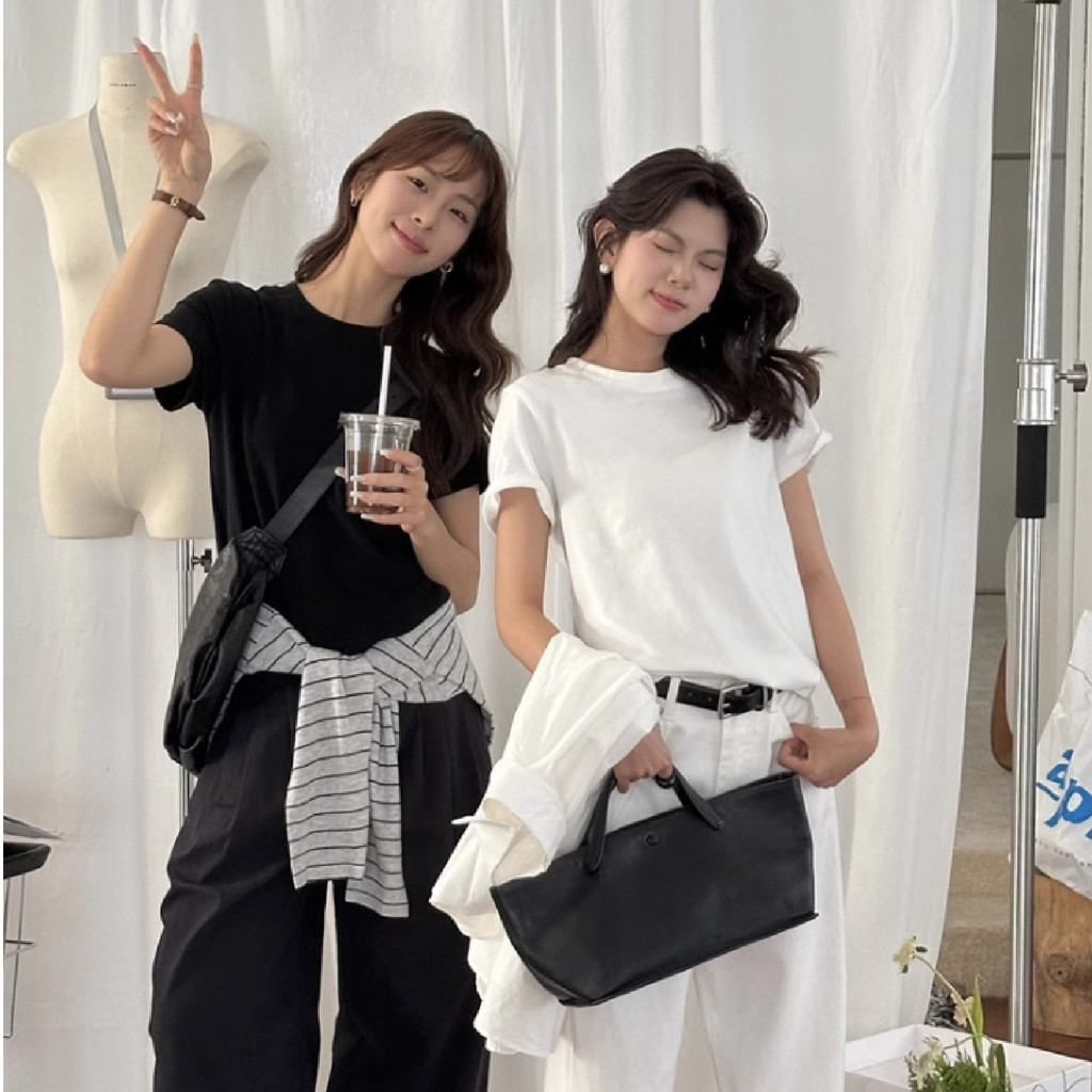 【JDUDS】【隔日到貨】韓版寬鬆百搭圓領短袖上衣 短袖t恤 女裝 顯瘦上衣 衣服 寬鬆上衣 素T | 蝦皮購物