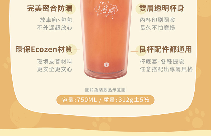 【Oolab 良杯製所】〔福利品〕 陪伴／獨處系列 Ecozen 透明雙層隨行杯 750ml | 蝦皮購物