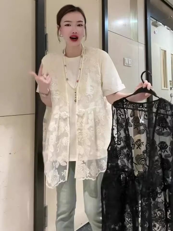 【XL-8XL大尺碼】👩女西裝背心 背心 真口袋 開襟背心大碼300斤胖妹妹mm歐貨提花歐根紗蕾絲馬甲女夏疊穿外搭無袖 | 蝦皮購物