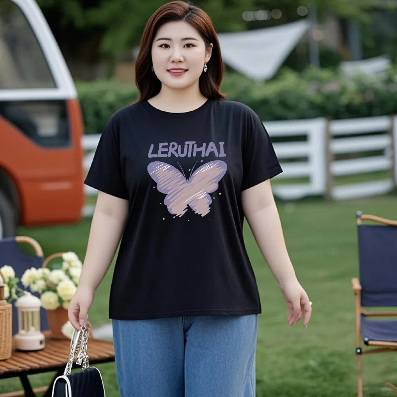 24H出貨S-5XL蝴蝶印花韓版圓領短袖110KG可穿oversize寬鬆顯瘦闺蜜装新款簡約爆款短袖夏天ins風 | 蝦皮購物