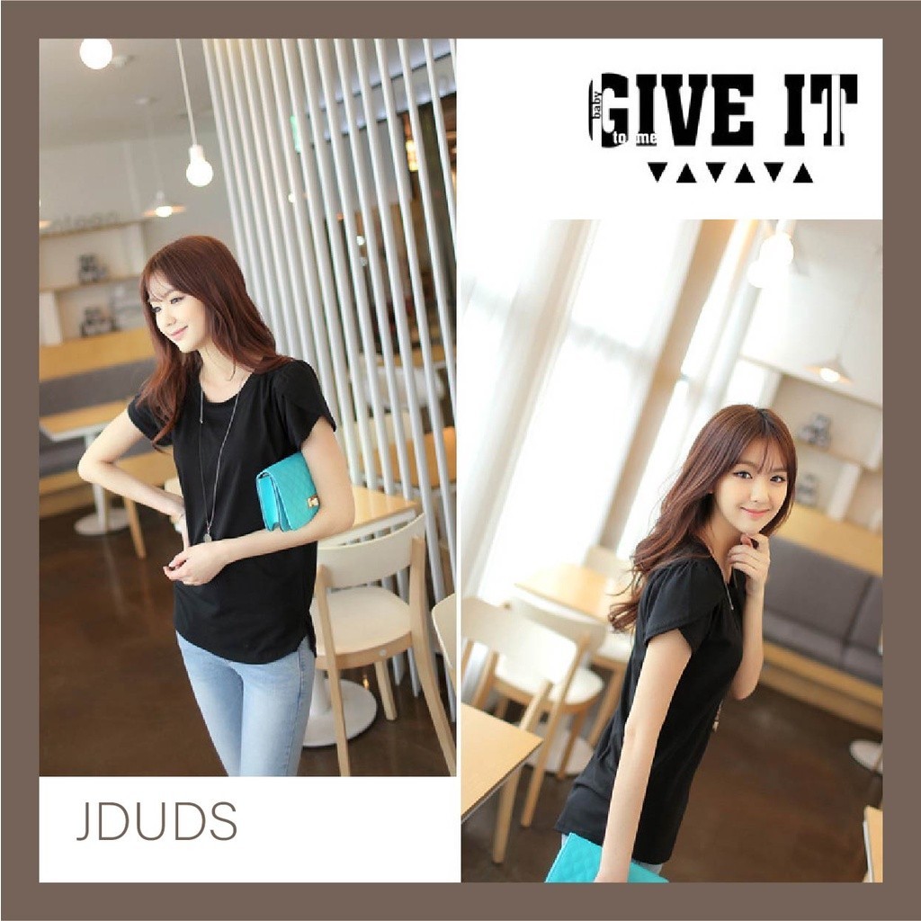 【JDUDS】【隔日到貨】新款韓版純色寬鬆大碼5XL 上衣圓領短袖女T恤打底衫 花辮袖 側邊小開衩 造型上衣 女上衣 | 蝦皮購物