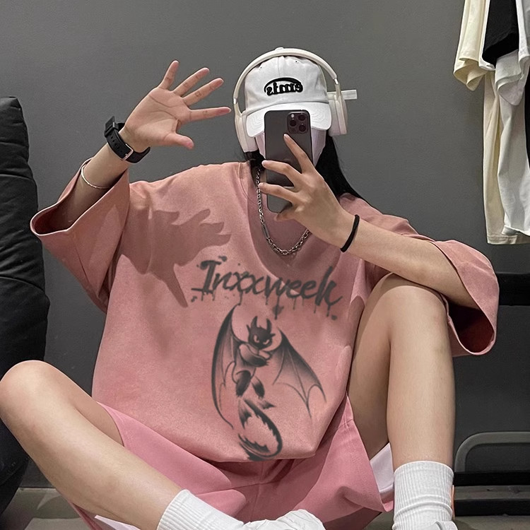 【現貨！當天出】260G重磅麂皮絨短袖 美式復古t恤 oversize短tee 男女生同款短t 印花短袖 寬鬆落肩T恤 | 蝦皮購物