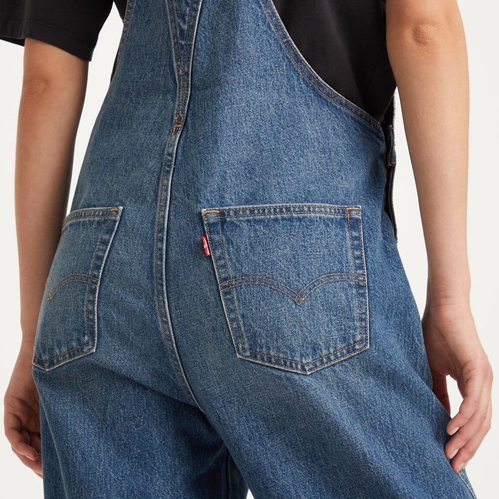 Levis 復古高腰直筒吊帶牛仔長褲 / 鈕扣穿脫 / 精工中藍染水洗刷白 女款 85315-0017 熱賣單品 | 蝦皮購物