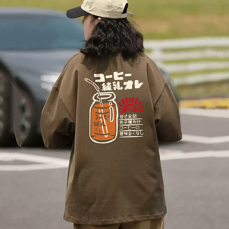 日系學院果汁飲料印花短袖t恤女 2025夏季韓版上衣 oversize t恤 寬鬆上衣夏天衣服 情侶裝 男女款 | 蝦皮購物