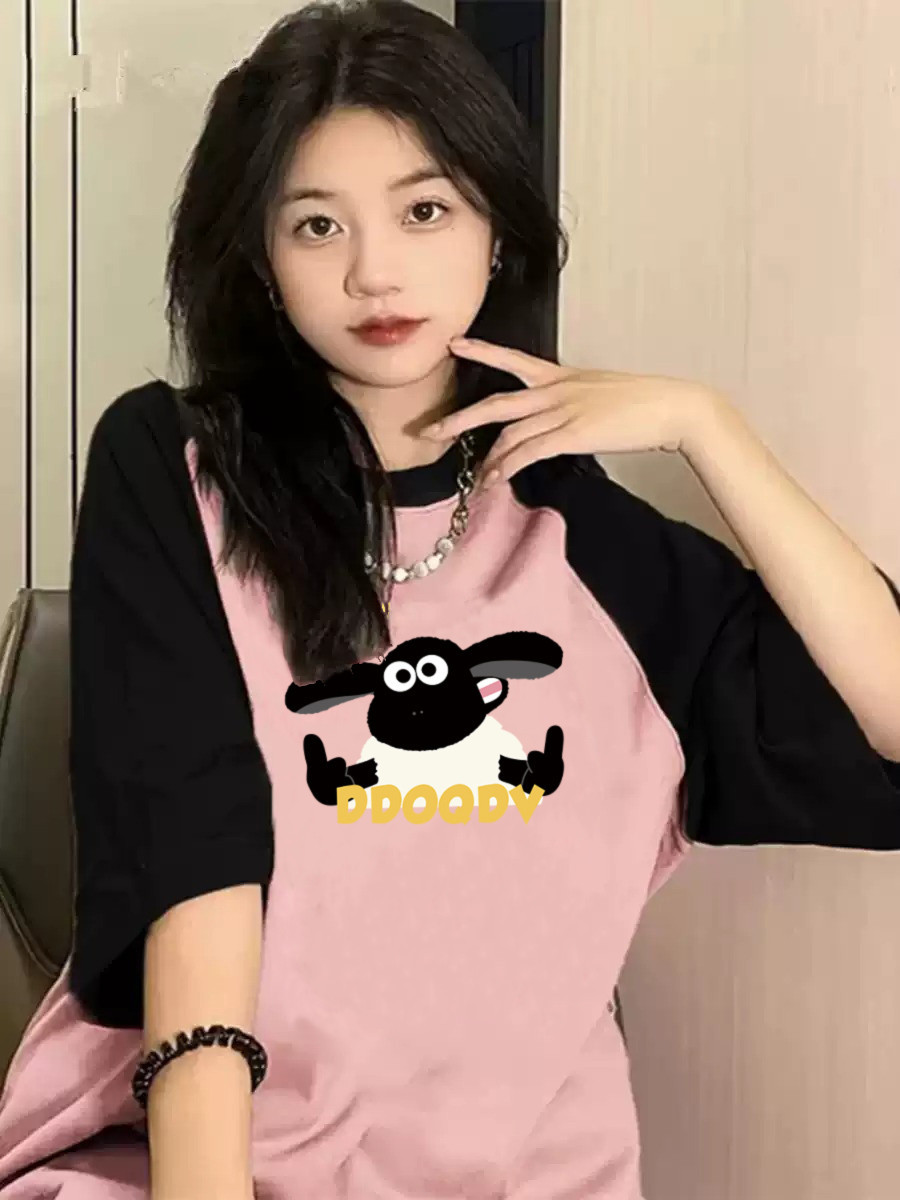 免運美式復古卡通純棉短袖T恤女男夏寬鬆拚色短袖 插肩袖T 新款oversize短袖上衣ins 百搭舒適上衣 | 蝦皮購物