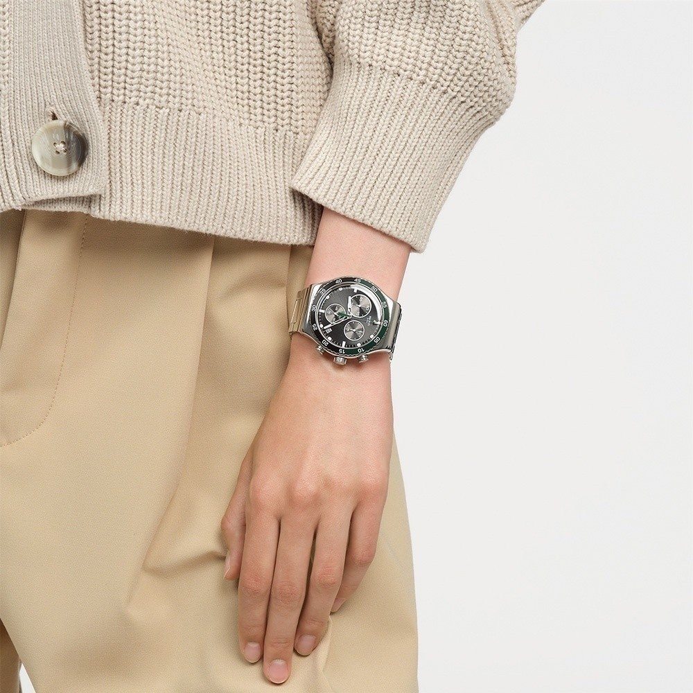 【SWATCH】Irony 金屬Chrono 手錶 DARK GREEN (43mm) 瑞士錶 YVS506G | 蝦皮購物