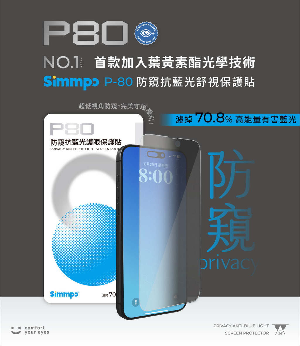 Simmpo｜iPhone 13-16 系列 P-80 防窺抗藍光護眼保護貼 (不含對位框）iPhone防窺抗藍光保護貼 | 蝦皮購物