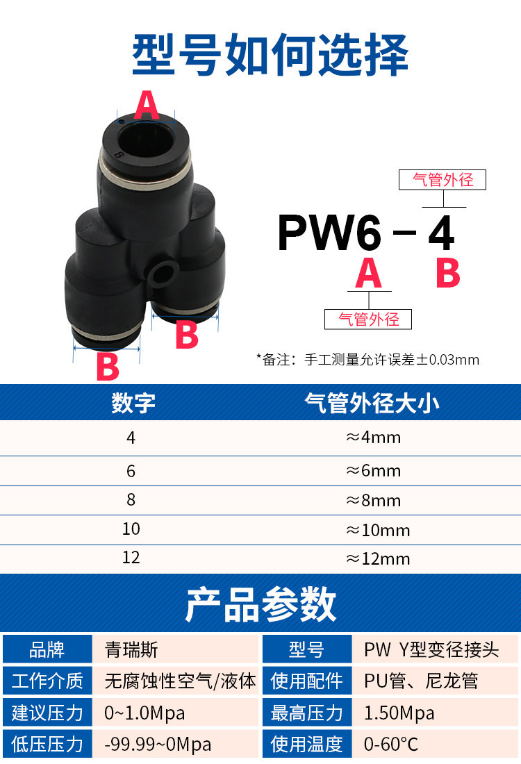 【臺灣出貨/可開發票】氣動元件快速接頭 PW Y型三通變徑 PW6-4/8-6/10-8/12-10全型號 | 蝦皮購物