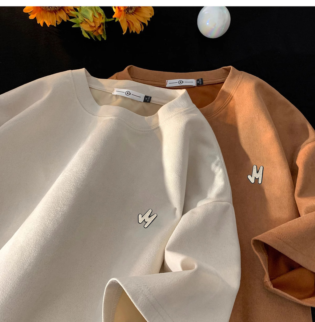 【台灣出貨 高品質】麂皮絨260G重磅短袖男生t恤 oversize短tee寬鬆落肩上衣女生衣服夏季印花短袖簡約t | 蝦皮購物