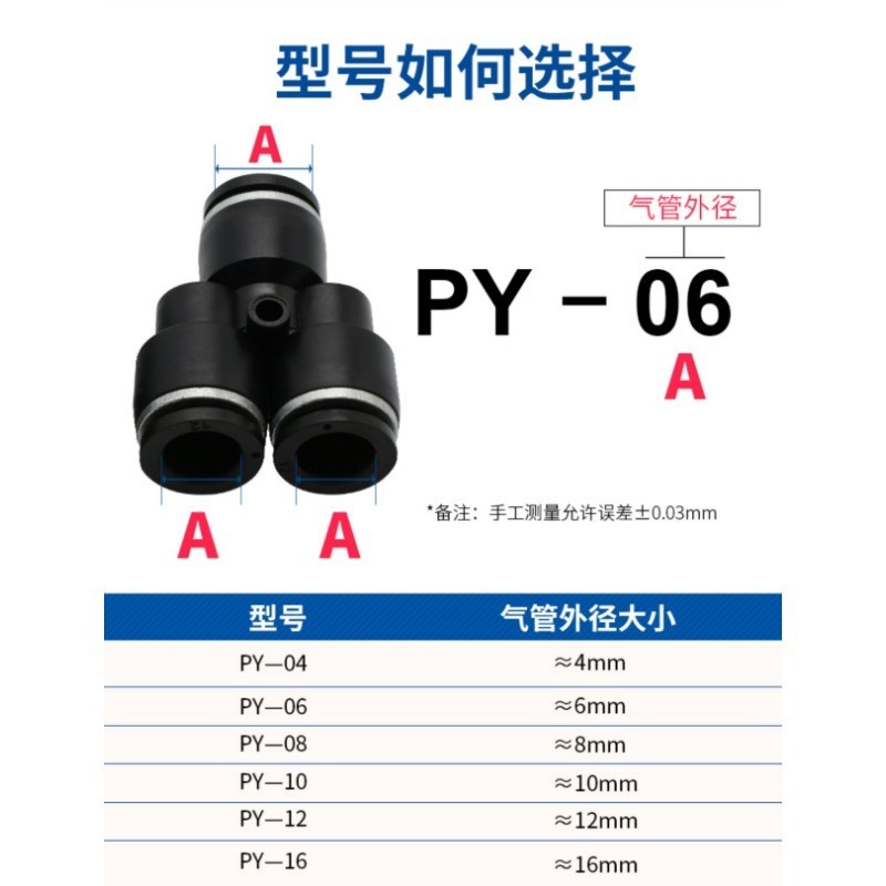 【台灣出貨】優匠 五金 氣管接頭 快速接頭 三通接頭 Y型三通 PY4 PY6 PY8 PY10 PY12 PY16 | 蝦皮購物