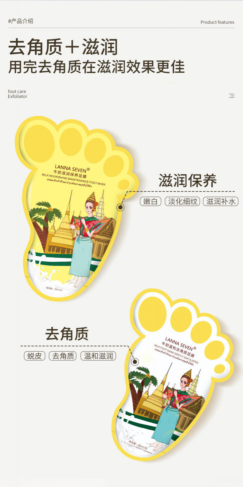 🔥臺灣出貨🔥有中文標 泰國LANNA SEVEN 牛奶足膜修護保養保濕去角質 | 蝦皮購物