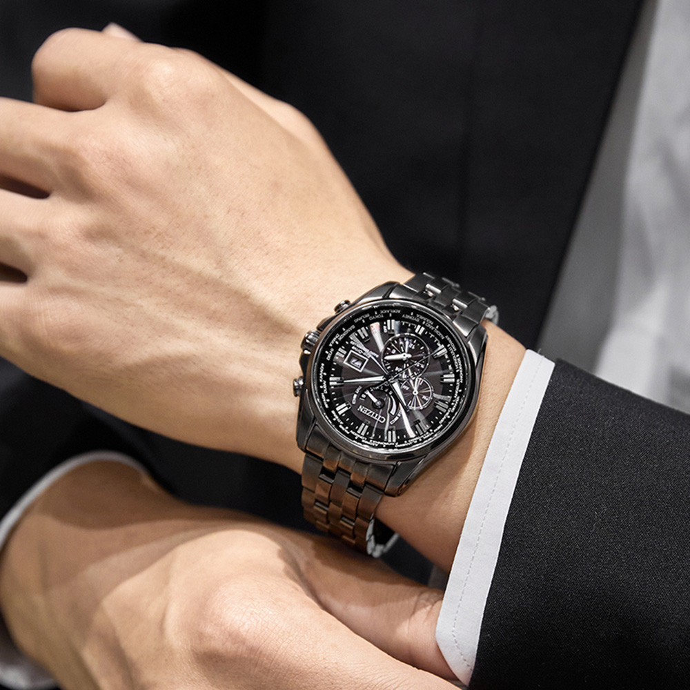 CITIZEN 星辰 GENT'S 光動能萬年曆電波錶 43MM (黑AT9127-80E/銀藍AT9120-89L) | 蝦皮購物