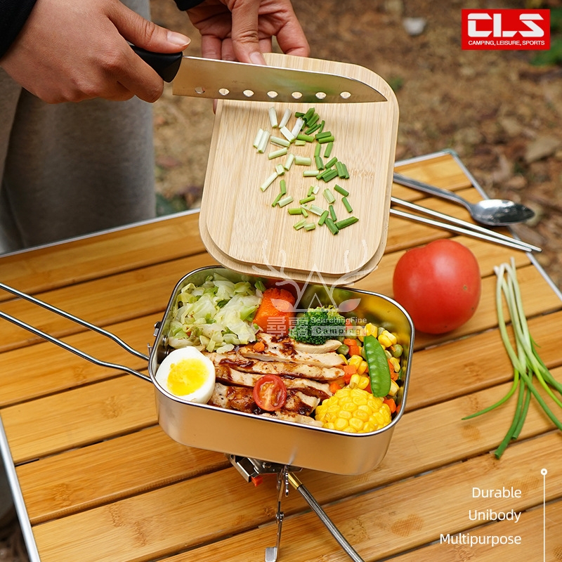 【台灣24H出貨】【尋露】CLS 304不銹鋼飯盒｜戶外 竹木 菜板蓋便當盒 野營 燒烤 湯鍋 便攜 野餐 午餐盒 | 蝦皮購物