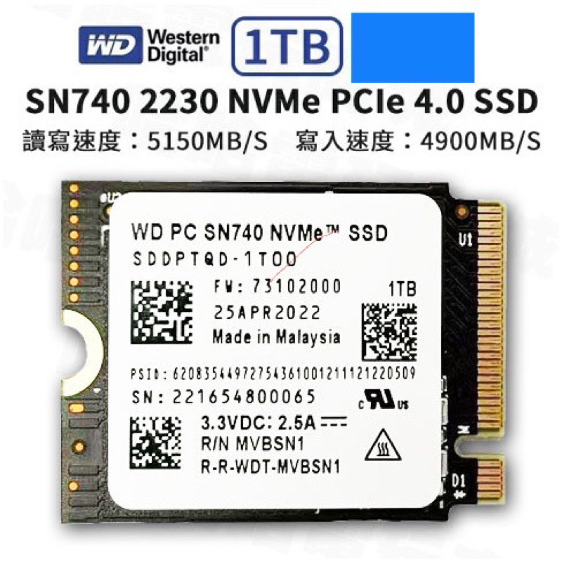 WD SN740 2230 NVMe PCIe 4.0 1TB SSD 固態硬碟 Steam deck 主機適用 64G | 蝦皮購物