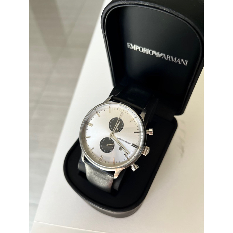Emporio Armani 計時錶 蝴蝶扣 皮 錶帶 雙眼 熊貓 ar0385 | 蝦皮購物