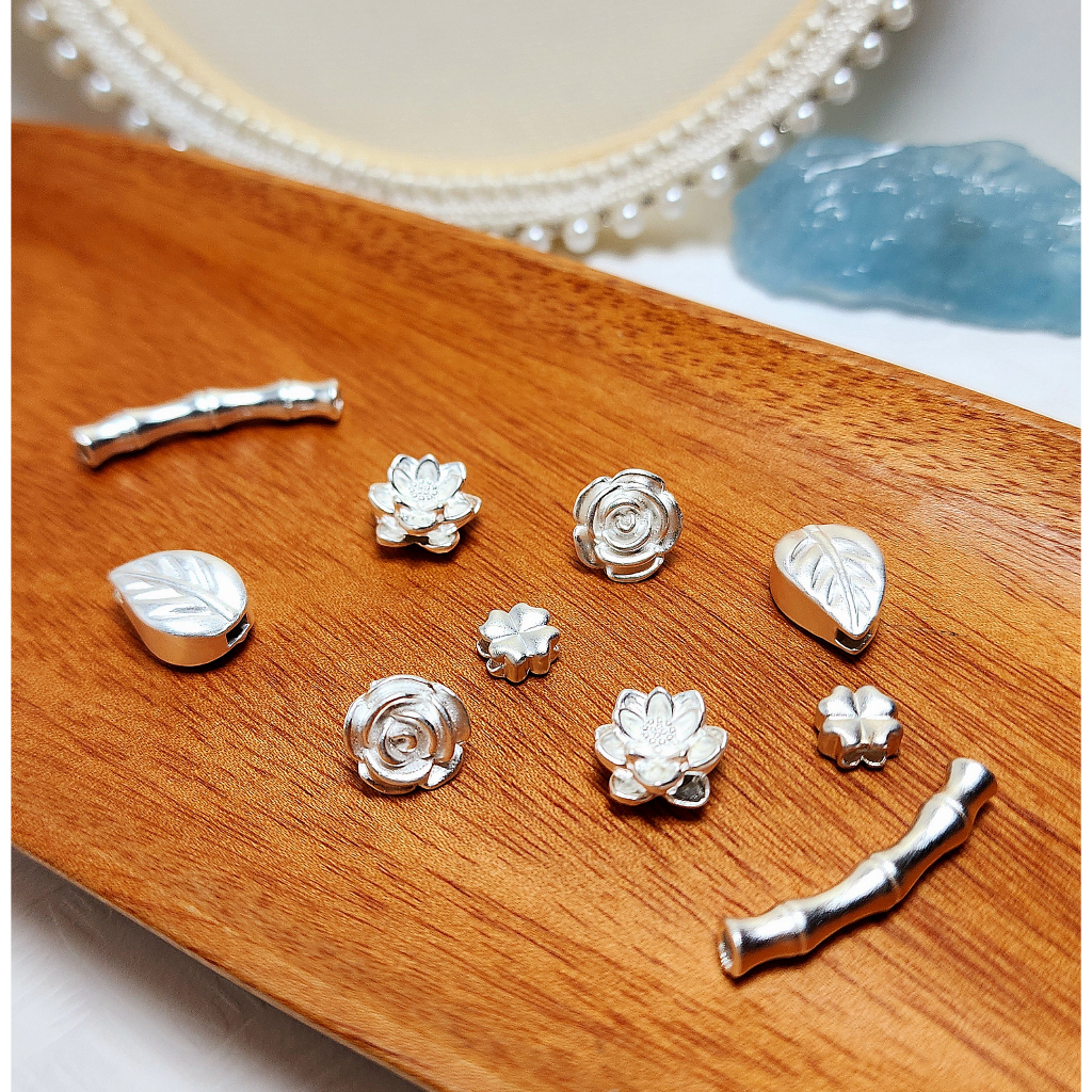 999 3D硬銀 蓮花 竹子 玫瑰花 幸運草 葉子 通孔 配件 diy 設計款 漫時光手作小鋪 | 蝦皮購物